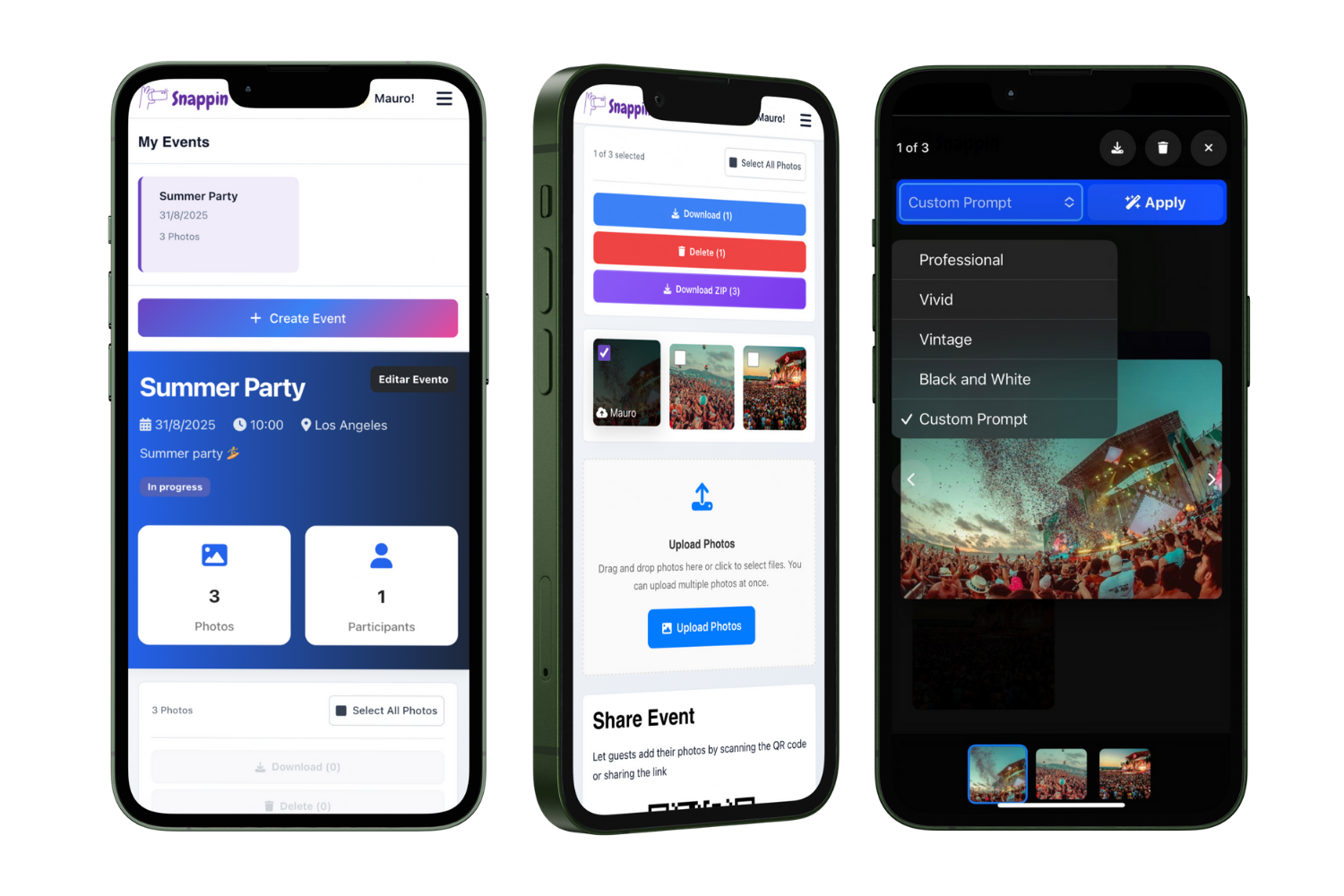 Snappin | Create events and centralize guest photos with Snappin App