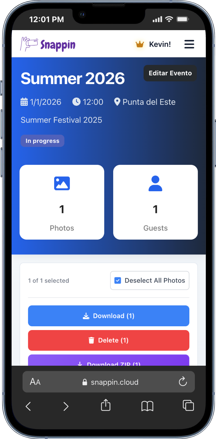 Snappin | Create events and centralize guest photos with Snappin App