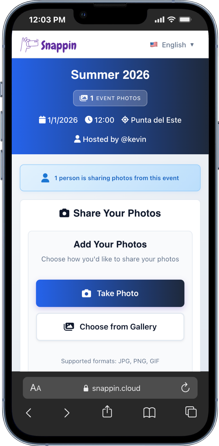Snappin | Create events and centralize guest photos with Snappin App