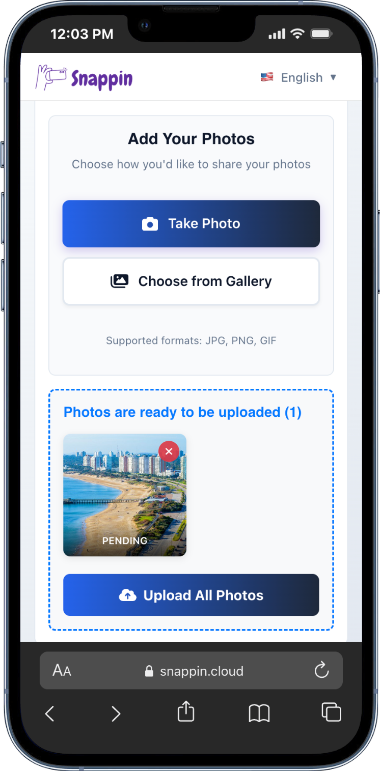 Snappin | Create events and centralize guest photos with Snappin App